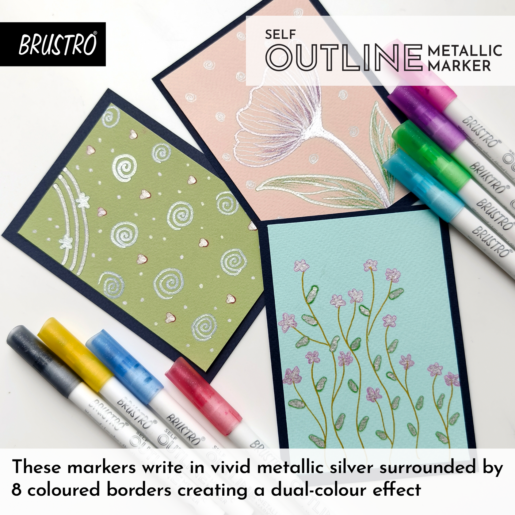 BRUSTRO Self Outline Metallic Marker Set Of 8 – BrustroShop