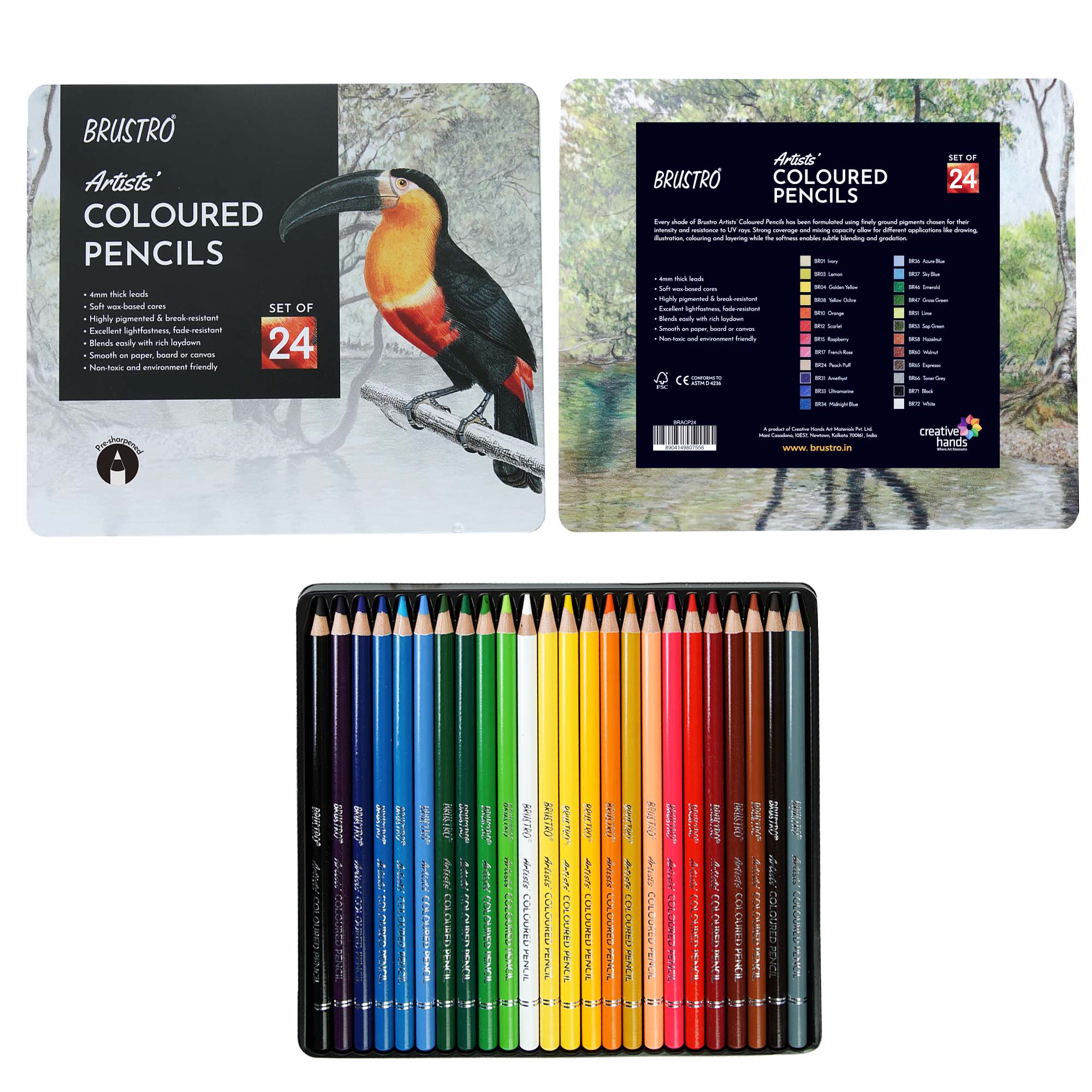 BRUSTRO Artists Colour Pencil | Set of 24 (in an Elegant tin Box ...
