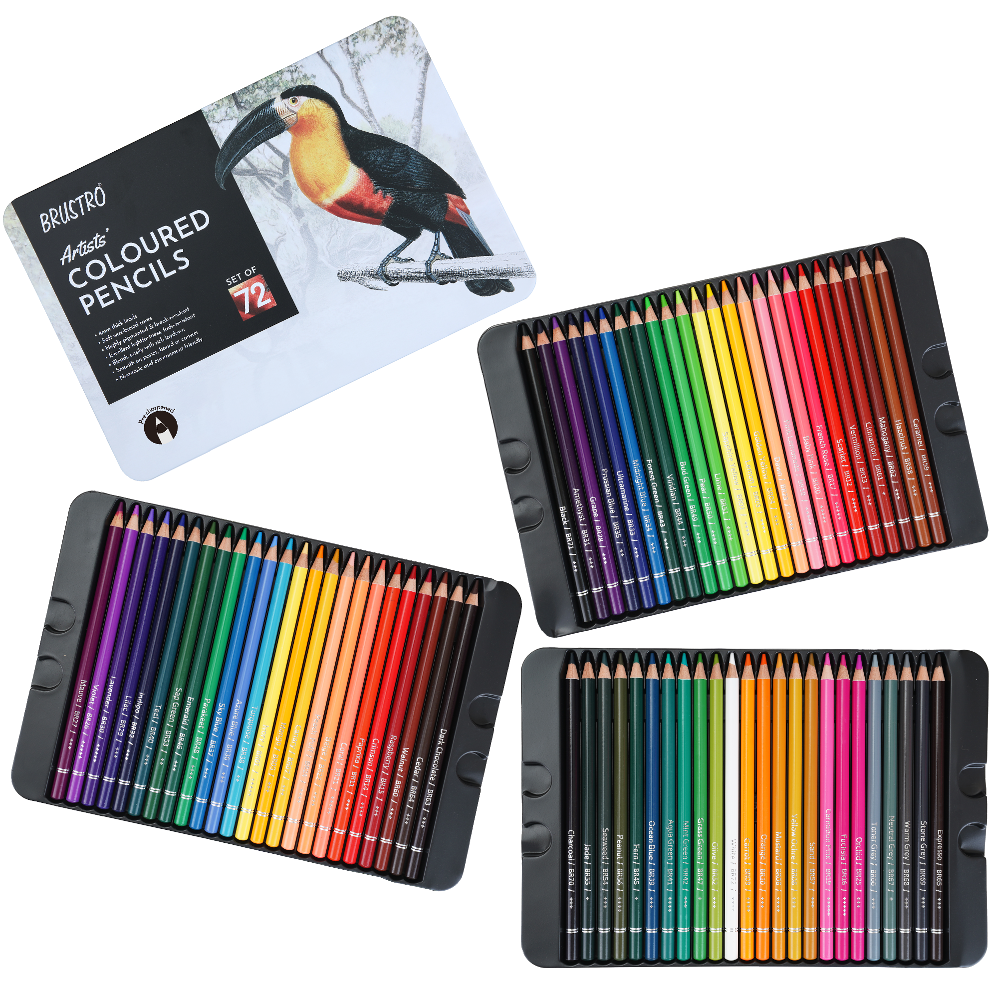 BRUSTRO Artists Colour Pencil | 6B, Set of 72 (in an Elegant tin Box ...