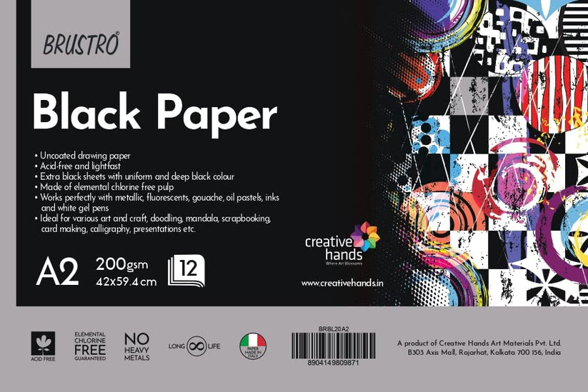 Brustro Black Paper - 200 GSM A2 (Pack of 12 Sheets) – BrustroShop
