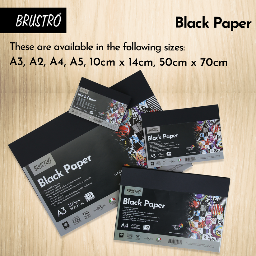 Brustro Black Paper - 200 GSM A2 (Pack of 12 Sheets) – BrustroShop