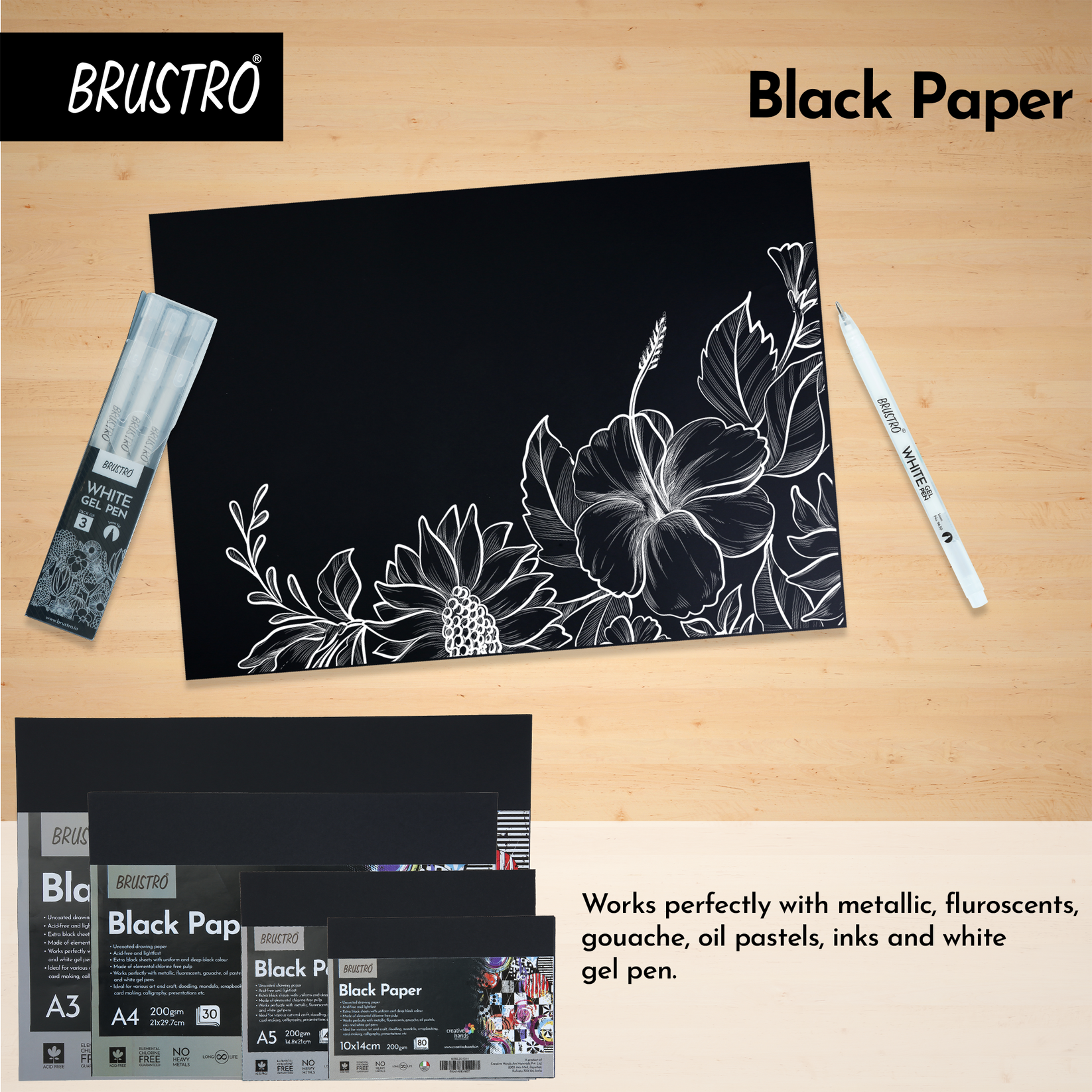 Brustro Black Paper - 200 GSM A2 (Pack of 12 Sheets) – BrustroShop