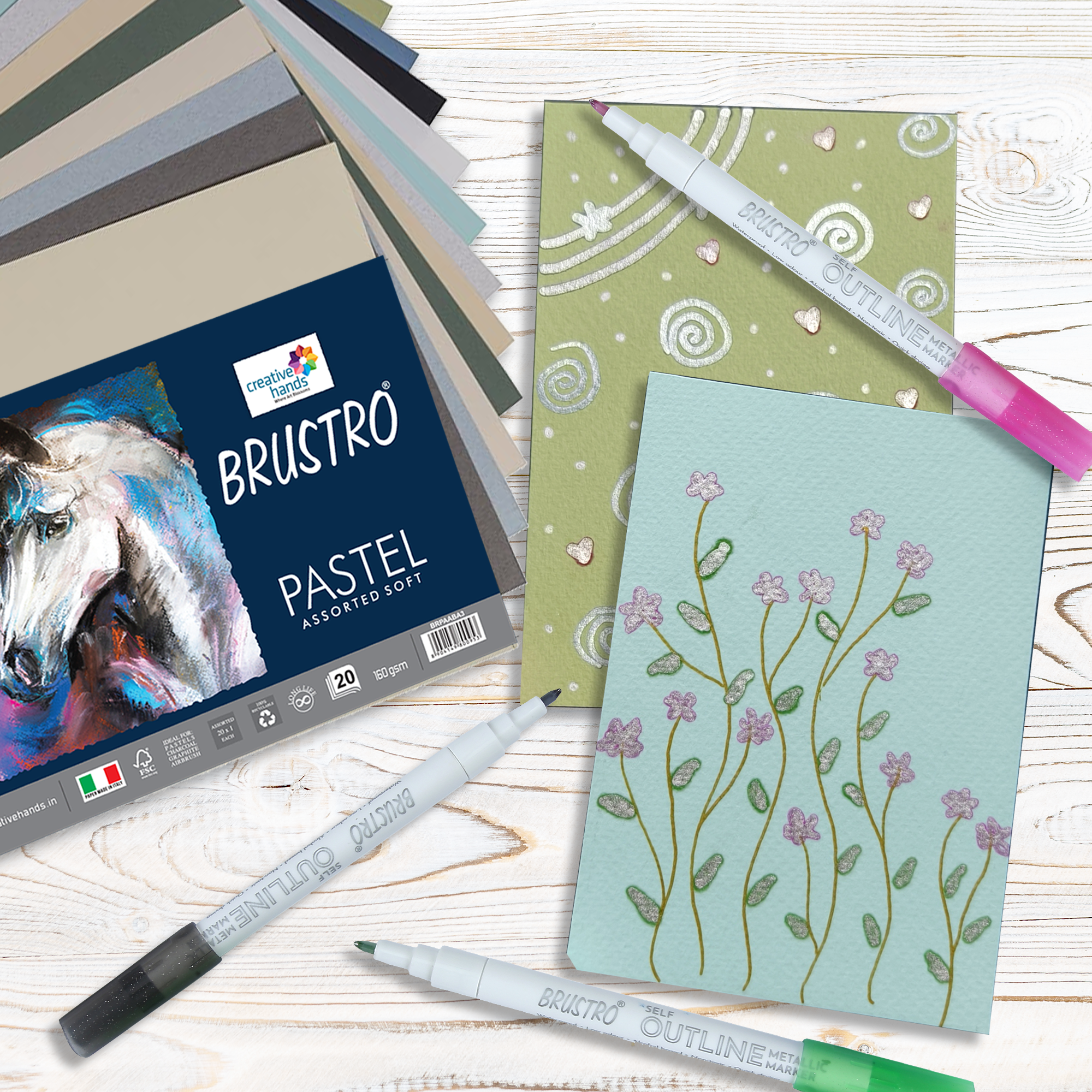 Brustro Artists Pastel Papers 160 GSM A4 Assorted Soft - 2 Packets (20 ...