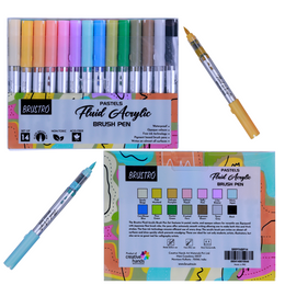 BRUSTRO Fluid Acrylic Brush Pen | Set of 14 Pastel Shades | Waterproof ...