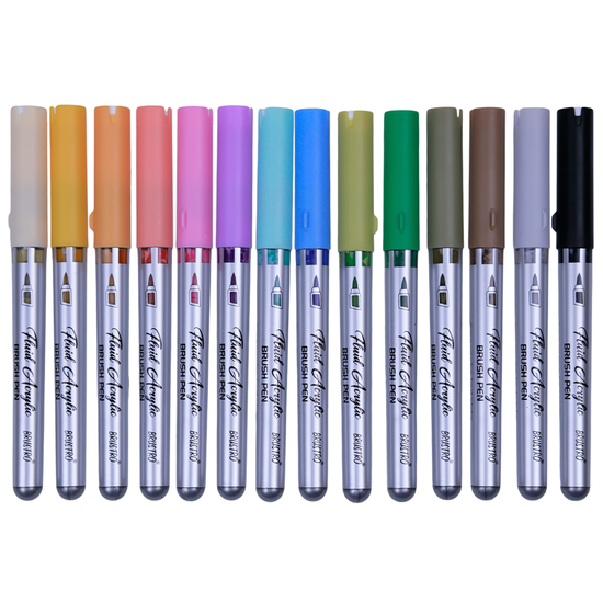 BRUSTRO Fluid Acrylic Brush Pen | Set of 14 Pastel Shades | Waterproof ...