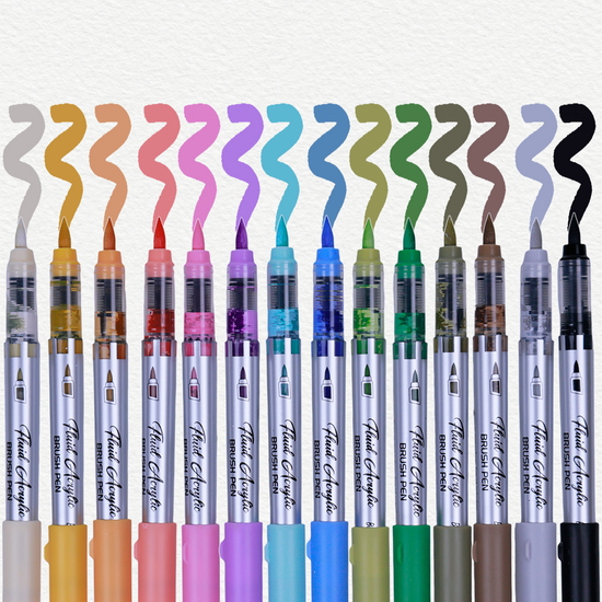 BRUSTRO Fluid Acrylic Brush Pen | Set of 14 Pastel Shades | Waterproof ...