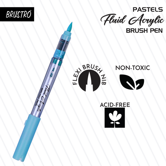 BRUSTRO Fluid Acrylic Brush Pen | Set of 14 Pastel Shades | Waterproof ...