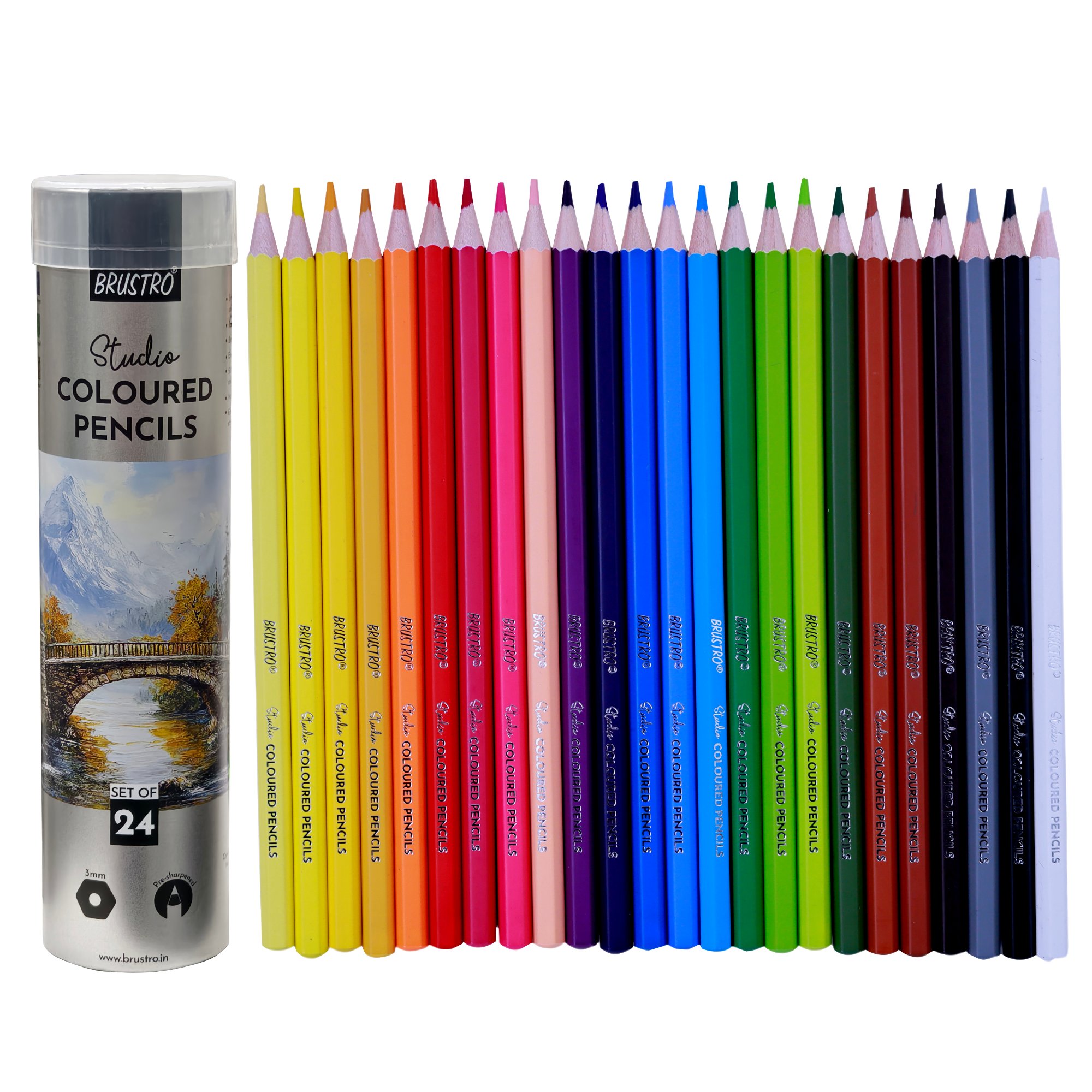 Brustro Studio Colour Pencil Set 24 in a Metal Tube| 3mm Lead,Pre-Shar ...