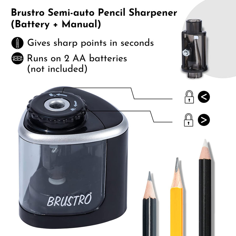 BRUSTRO Semi-Auto Pencil Sharpener | Battery Operated + Manual |Electr ...