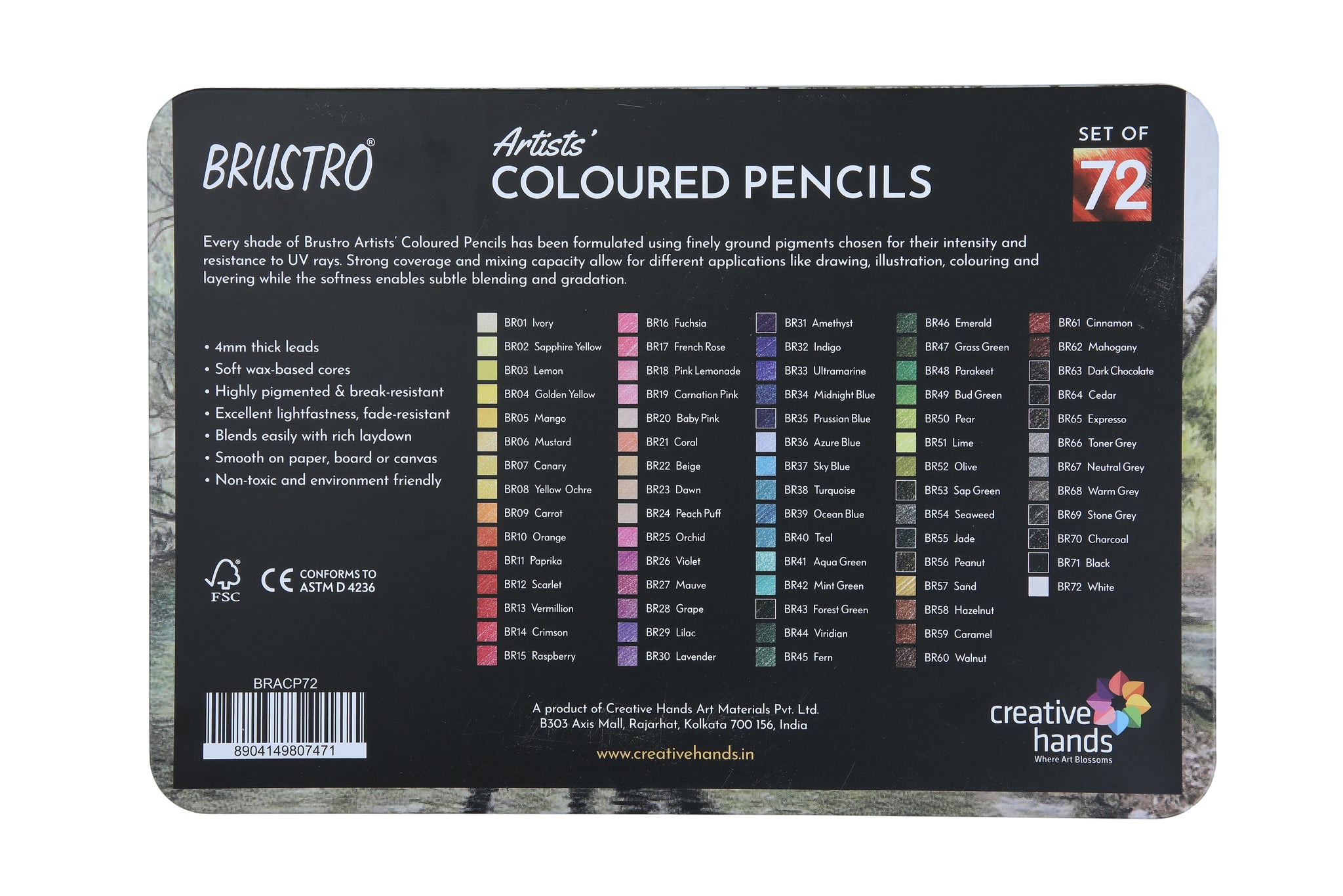 BRUSTRO Artists Colour Pencil | 6B, Set of 72 (in an Elegant tin Box ...