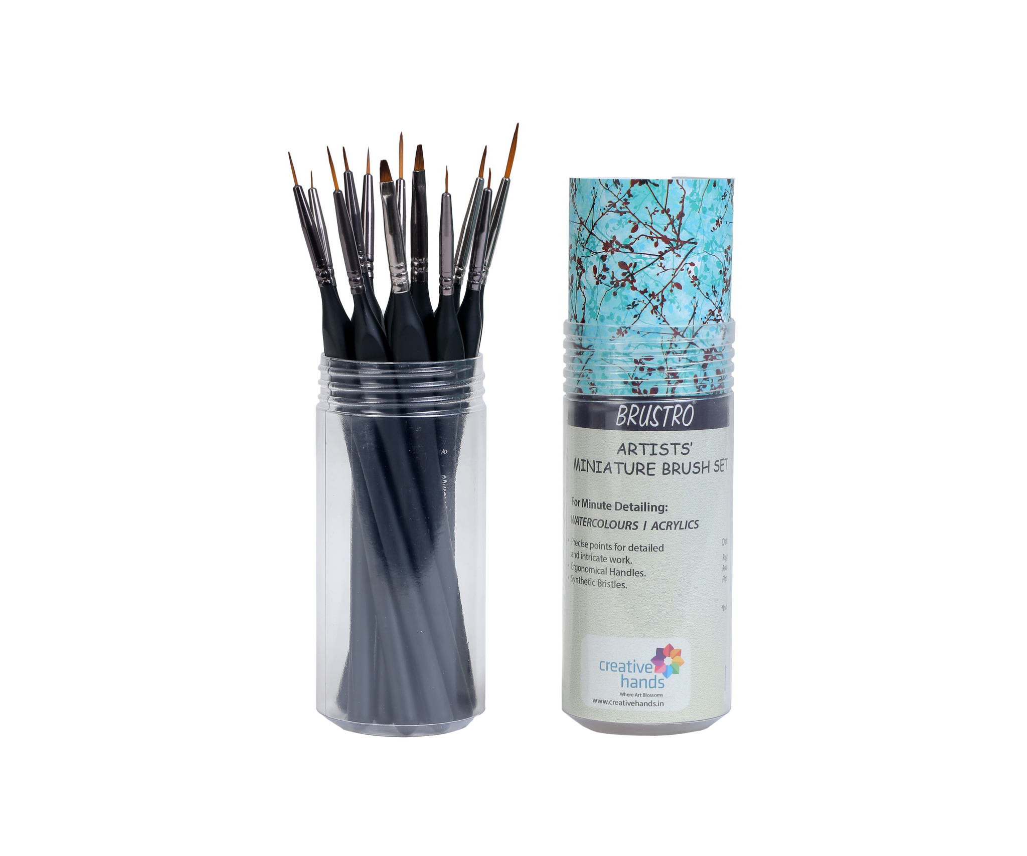 BRUSTRO Artists Miniature Brush Set - 12 Brushes with Free Brush Holder ...