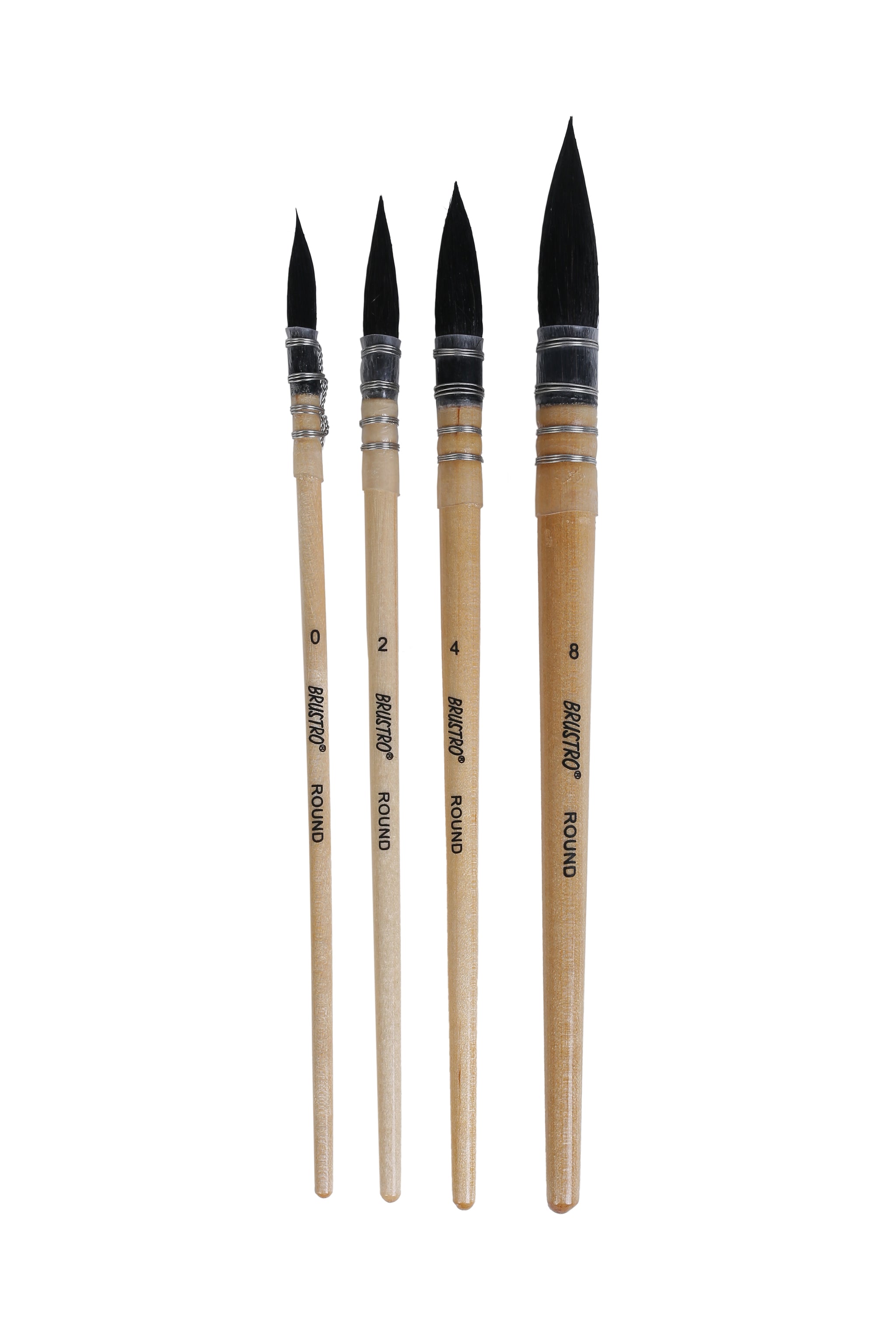 BRUSTRO Artists Natural Hair MOP Brush Set - 4 Brushes (Sizes 0, 2, 4 ...