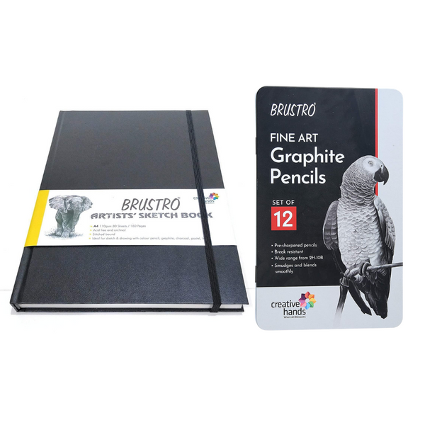 Brustro A5 Sketch Book 110 GSM + Artists' Graphite Pencil Set 12 ...